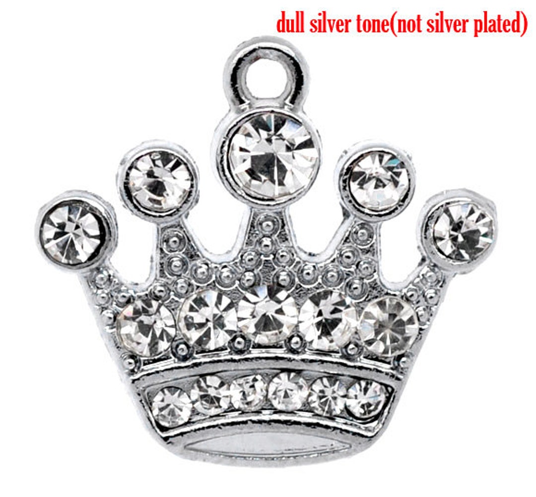 2 Pcs - Silver Crown Charm, Rhinestone Crown Charm, Crown Charm - Etsy