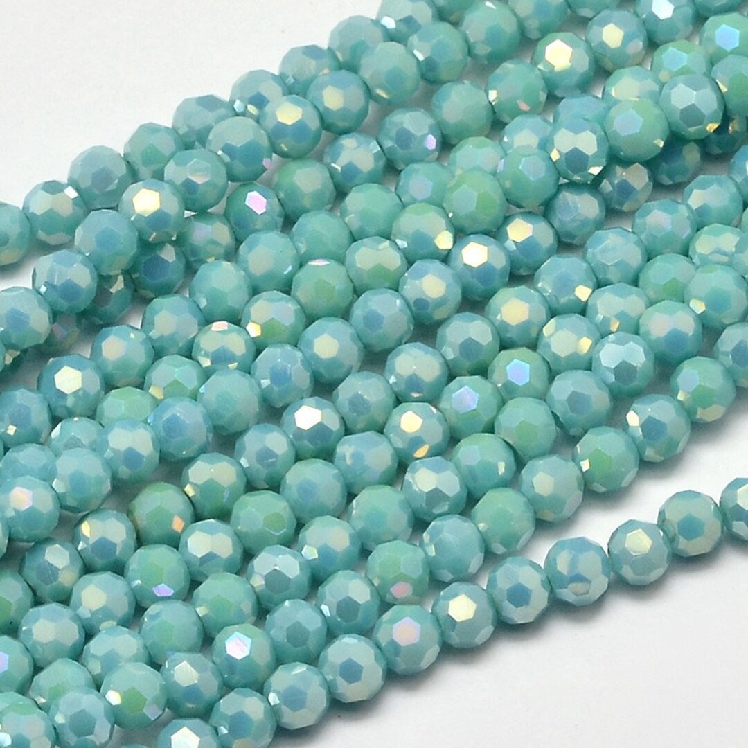 4 Mm Round Faceted Turquoise Glass Beads, Turquoise Rondelles, Faceted ...
