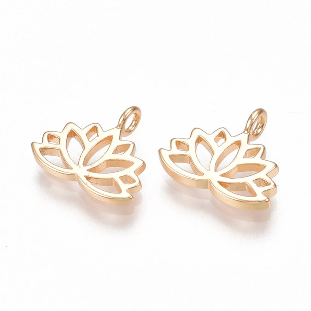2 Pcs - 18K Gold Lotus Flower Charm, Gold Lotus, Meditation Charm ...