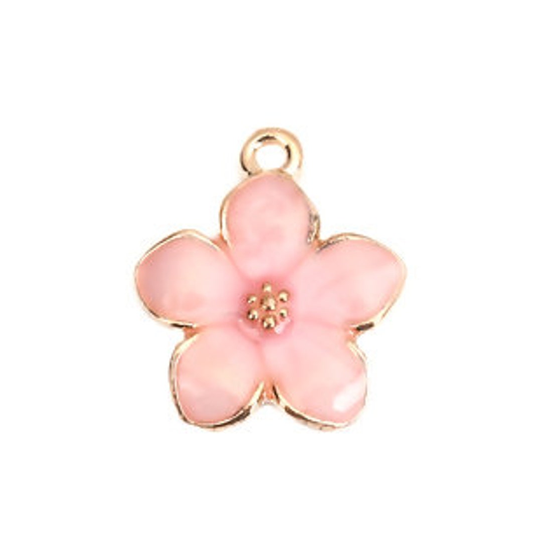 5 Pcs Pink Flower Charm, Gold Plated Pink Charm, Gold Plated Pink ...