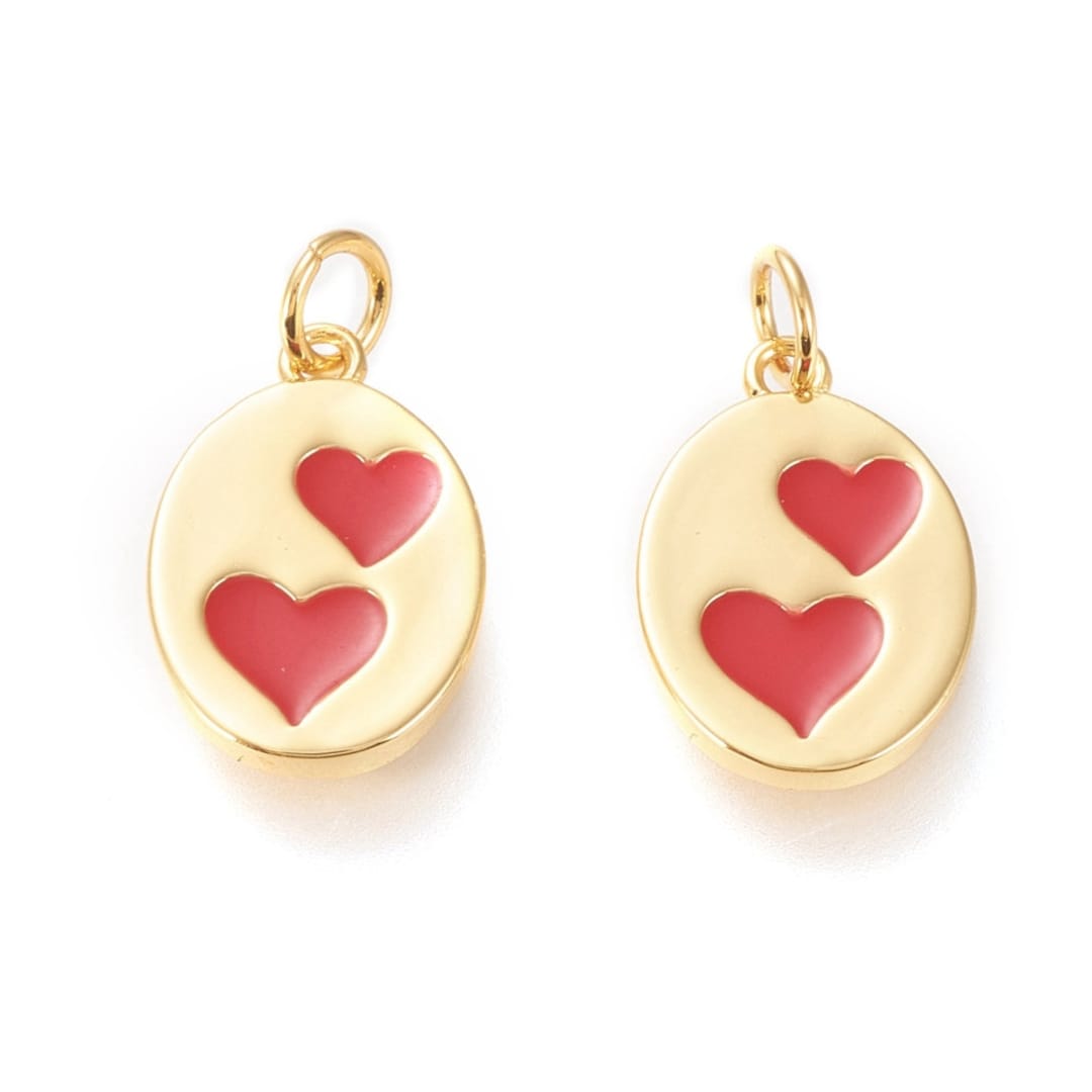 20K Gold Plated Heart Charms, Mini Red Enamel Heart, Craft Jewelry ...