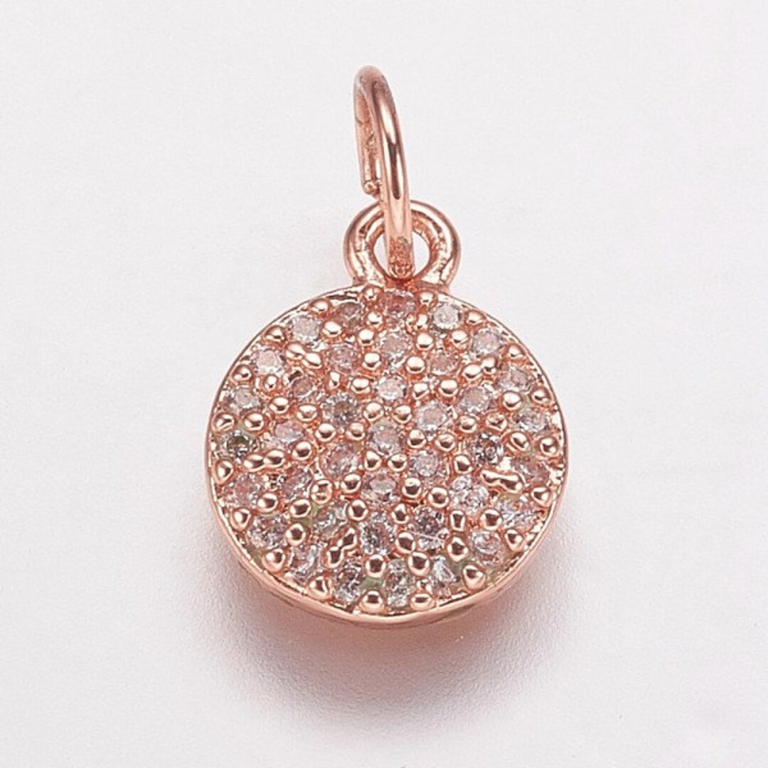 Flat Round Charm, Round Textured Charm, Rose Gold Round Charm, Rose ...