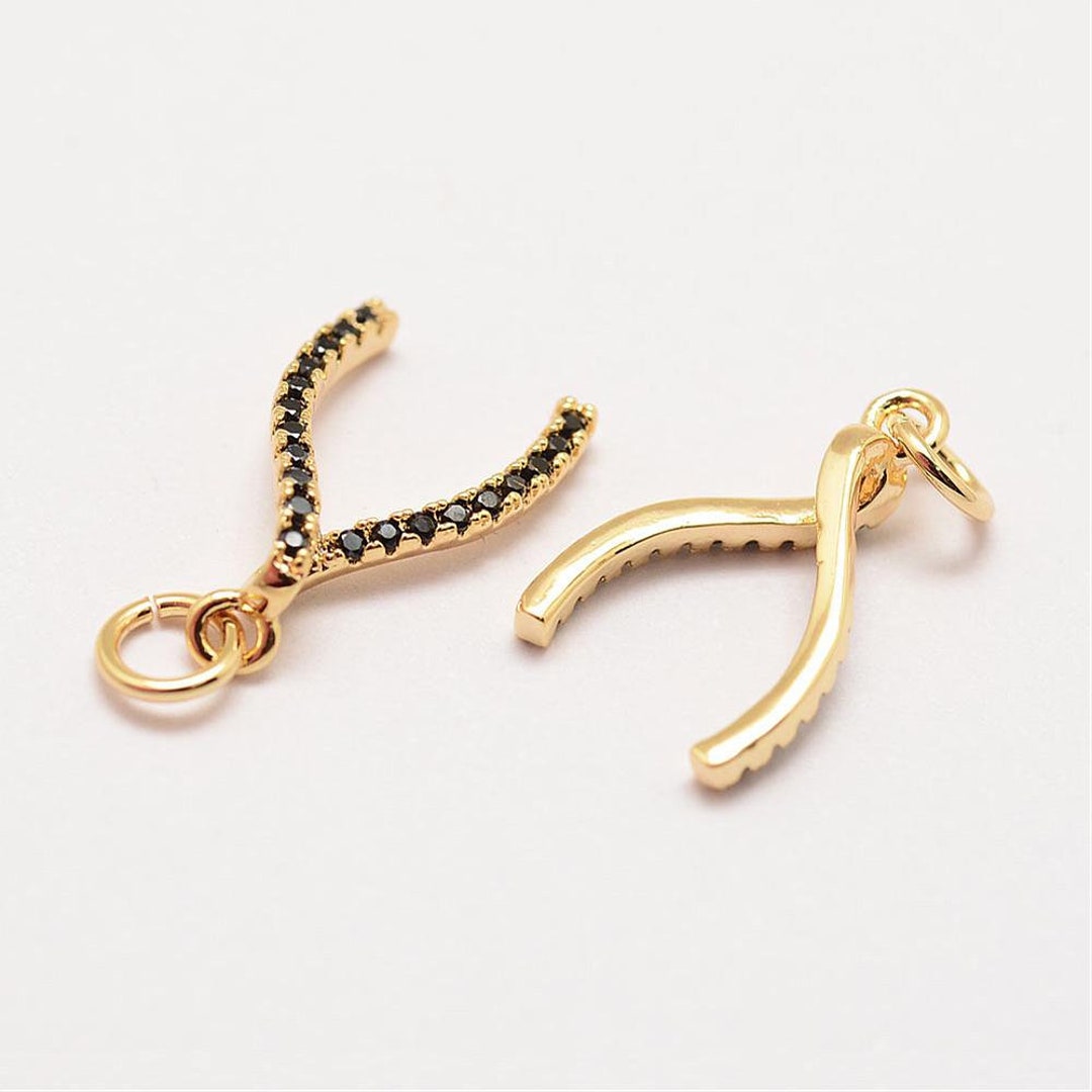18K Gold Plated Charm, Gold Wishbone Charm, Wishbone Pendant, Dainty ...