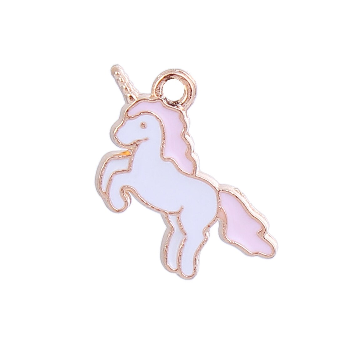 5pcs - Enamel Unicorn Charm, White and Pink Unicorn, Unicorn Charm - Etsy