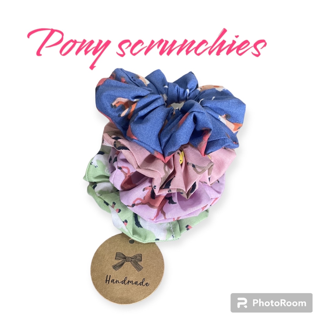 Pastel Pony Scrunchies Pastel Pink and Green Equestrian Hair Ties Horse ...