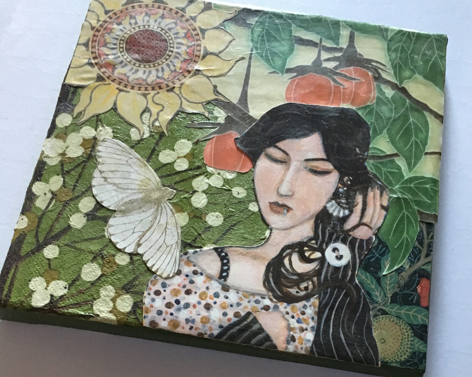Handmade Collage/decoupage With Girl, Butterfly and Flowers - Etsy