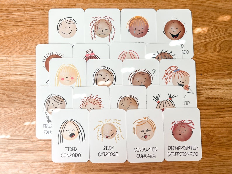 Feelings Flashcards - Bilingual - Etsy