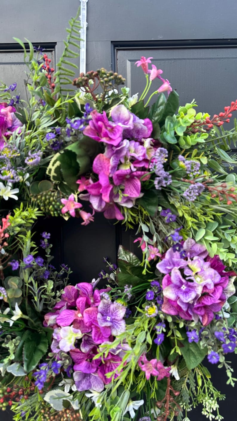 Hydrangea Wildflower Wreath- Purple Spring and Summer Door Decor Garden ...