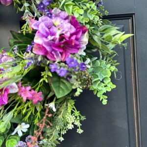 Hydrangea Wildflower Wreath- Purple Spring and Summer Door Decor Garden ...