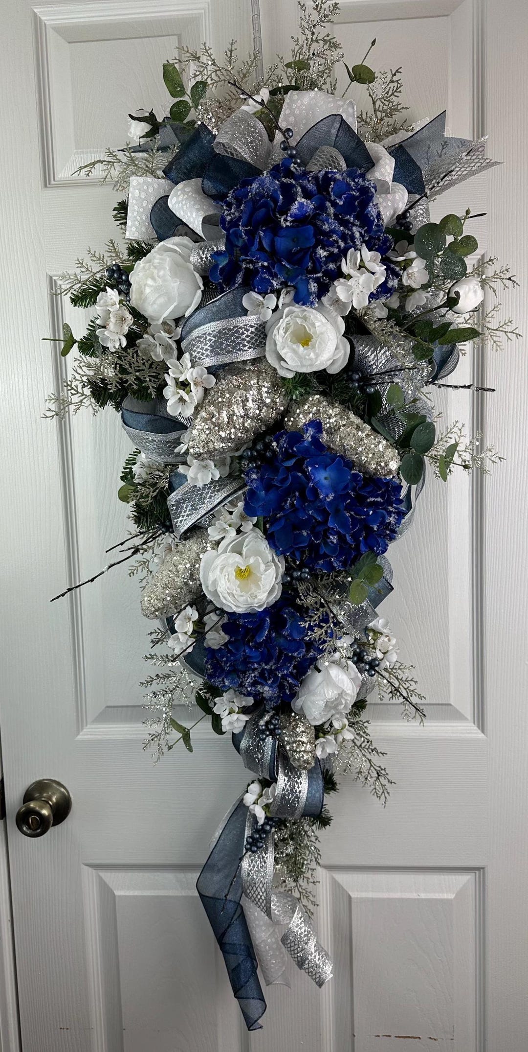 Blue & Silver Holiday Swag: Elegant Christmas/hanukkah Door Decor - Etsy