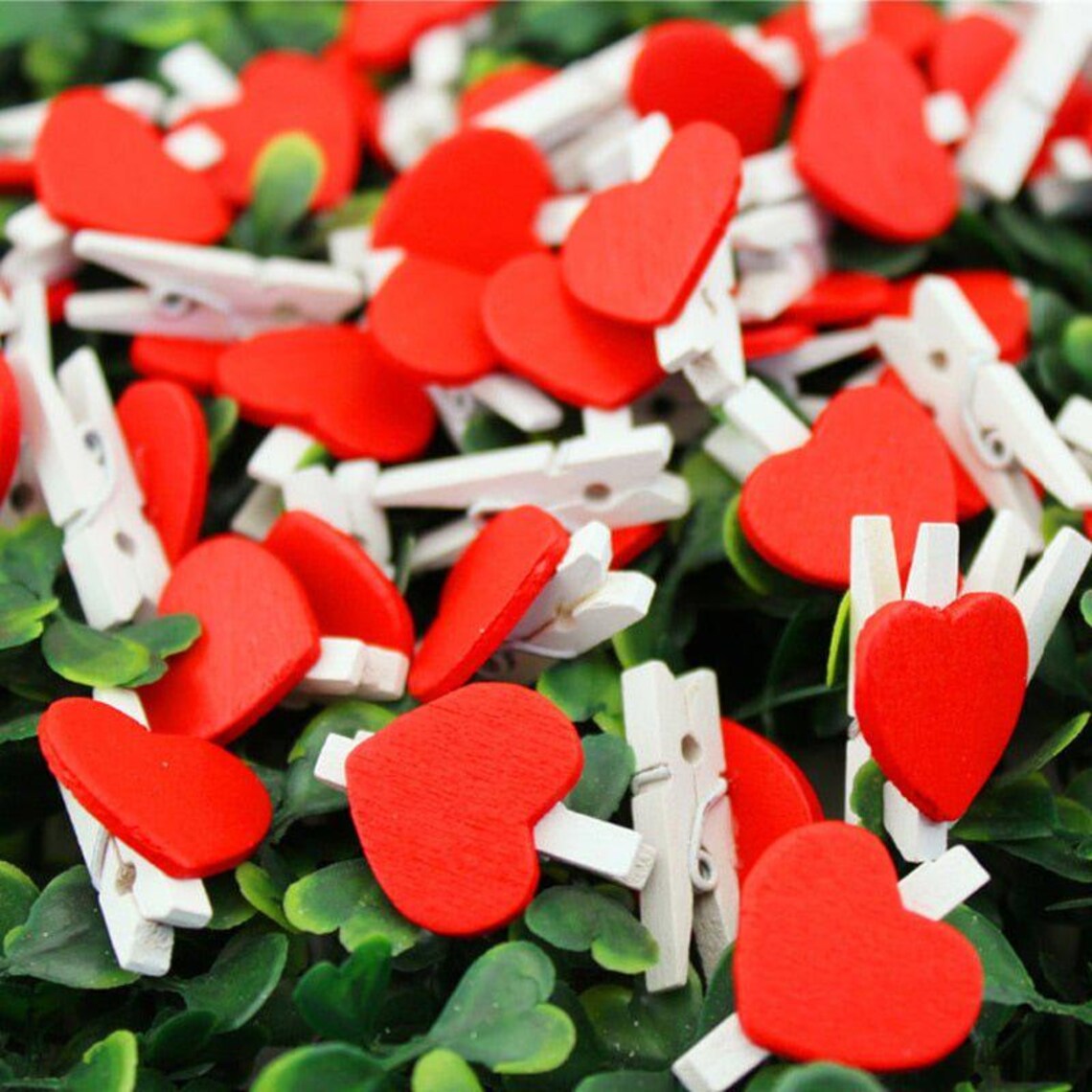 50x Mini Romantic Loving Heart Shape Wood Clips Photos Papers Clothes ...