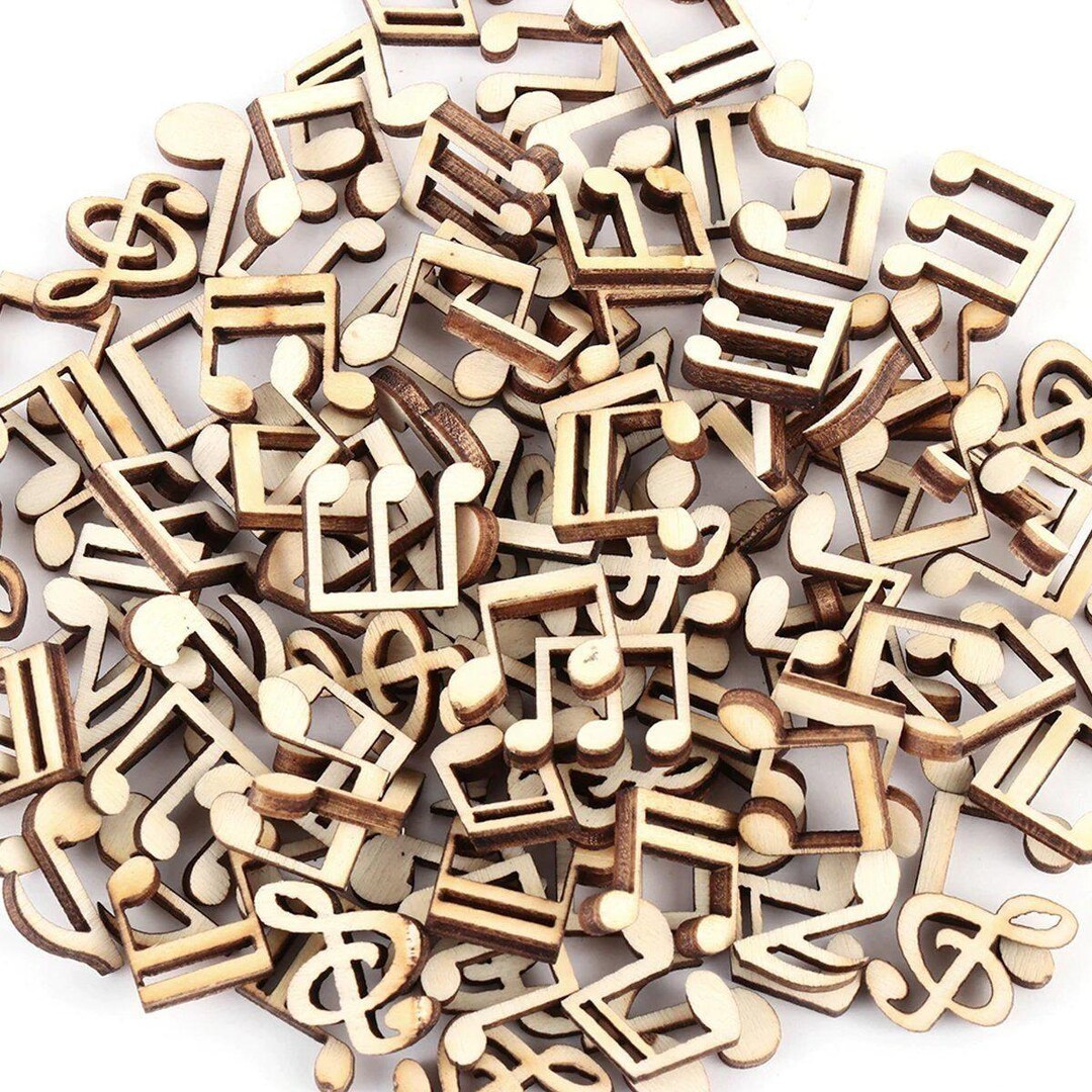 100pcs Wooden Musical Notes Shapes Pieces Mini DIY Crafts Wood Music ...