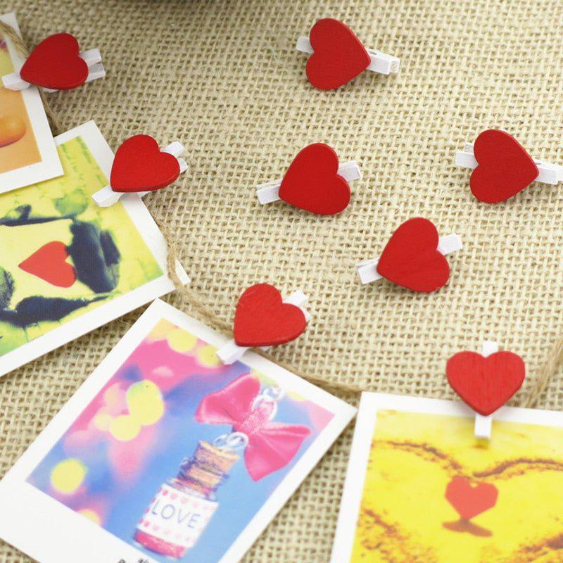50x Mini Romantic Loving Heart Shape Wood Clips Photos Papers Clothes ...