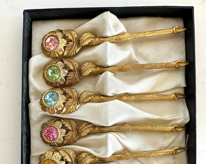 Gold Jeweled Cocktail Picks (in Original Box), Gold Flower Cocktail ...