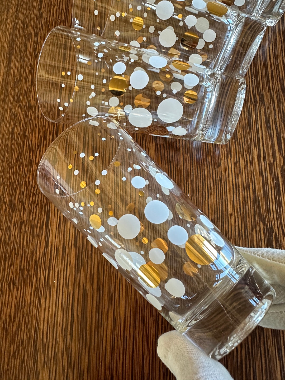Mid Century Polka Dotted Glasses set of 6, Mid Century Glassware - Etsy