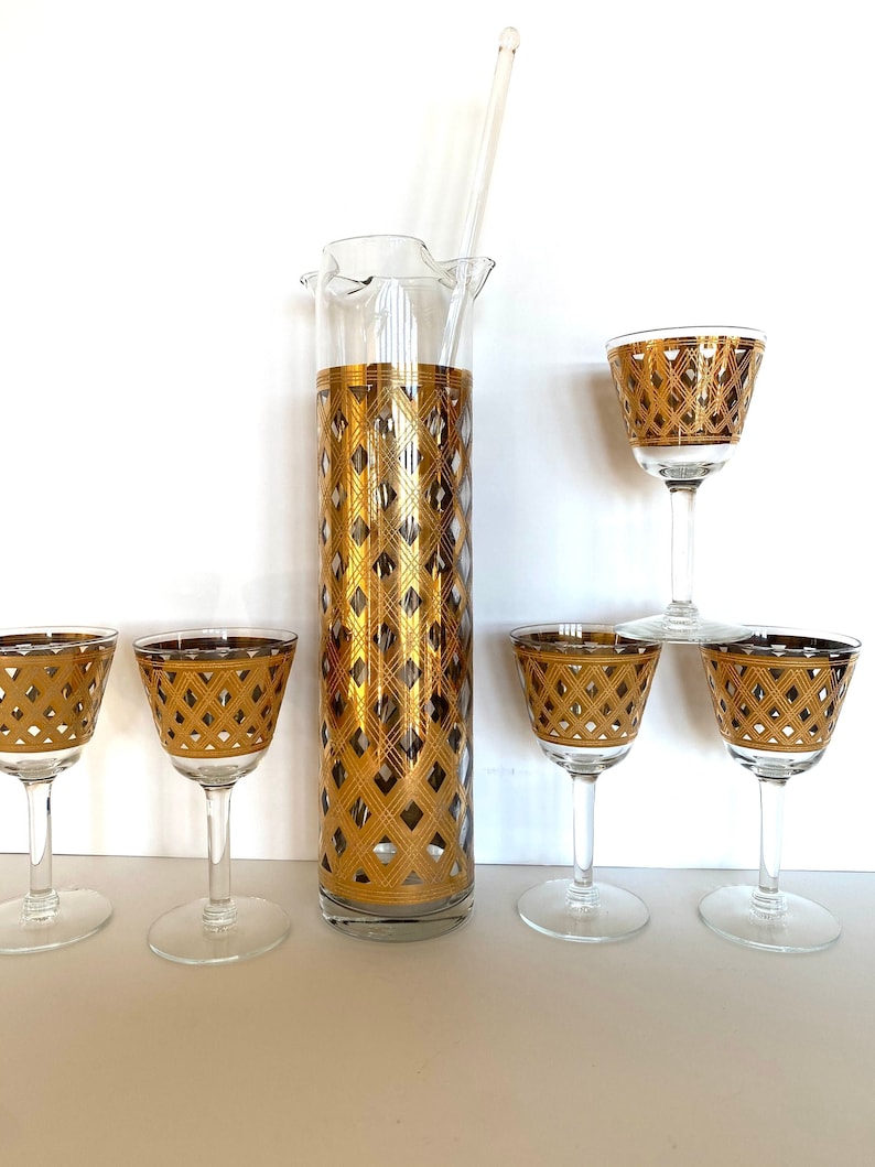 Mid Century Cocktail Pitcher Set 7 Pieces Mid Century Gold | Etsy
