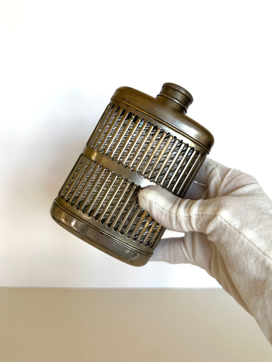 Art Deco Chrome Flask, "cage" Exterior, Glass Interior (original Cork ...