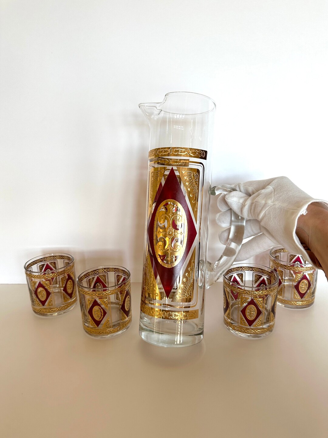 Culver Glasses Pitcher Set, Royal Diamond Pattern - Etsy