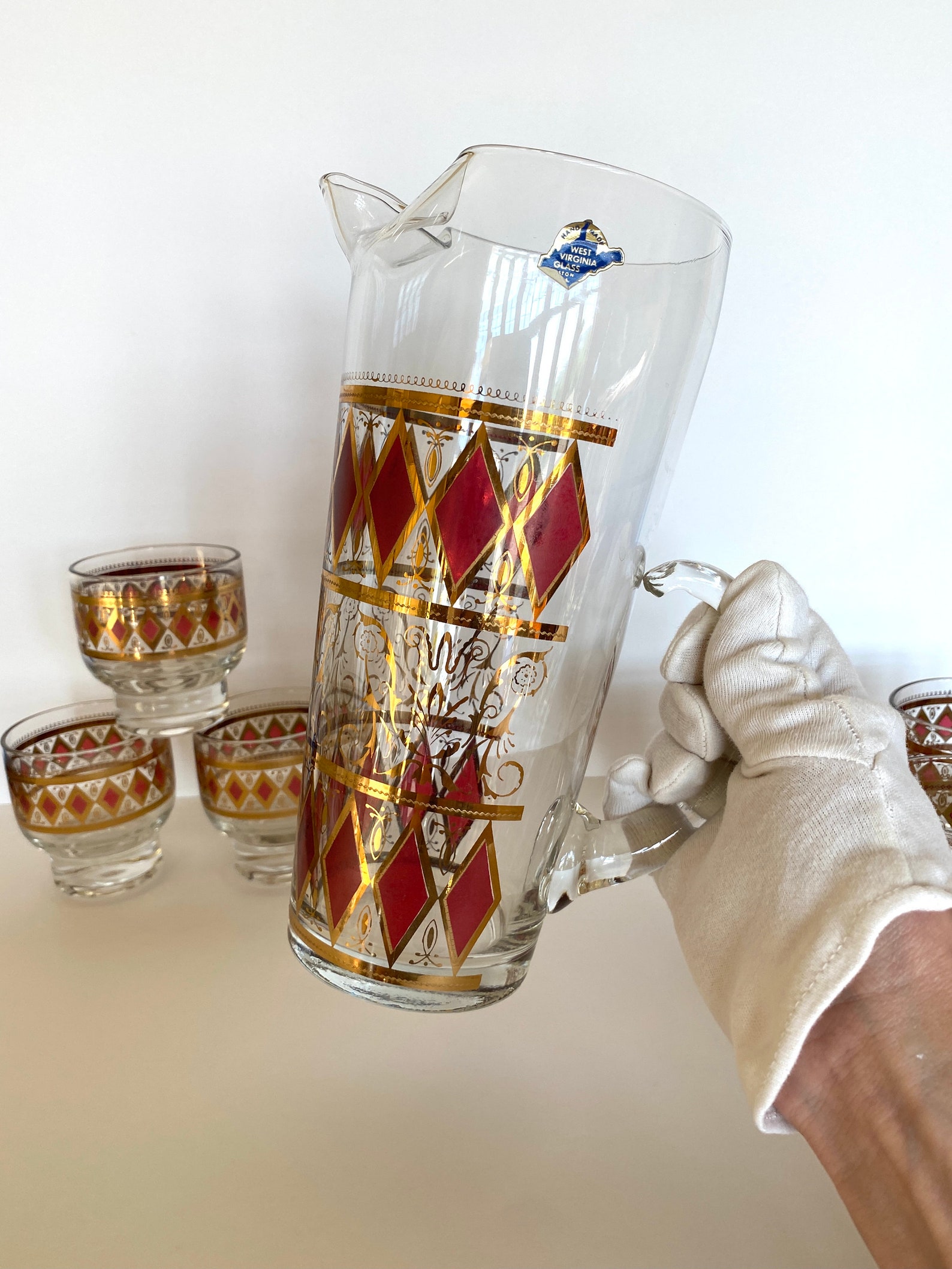Pink Diamond Cocktail Pitcher Set by West Virginia Glass Co. - Etsy