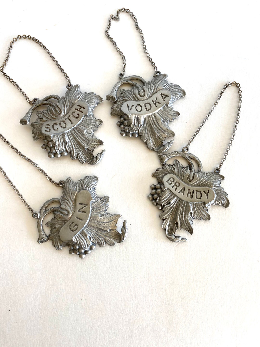 Vintage Pewter Decanter Tags Scotch, Gin, Brandy, Wodka - Etsy.de