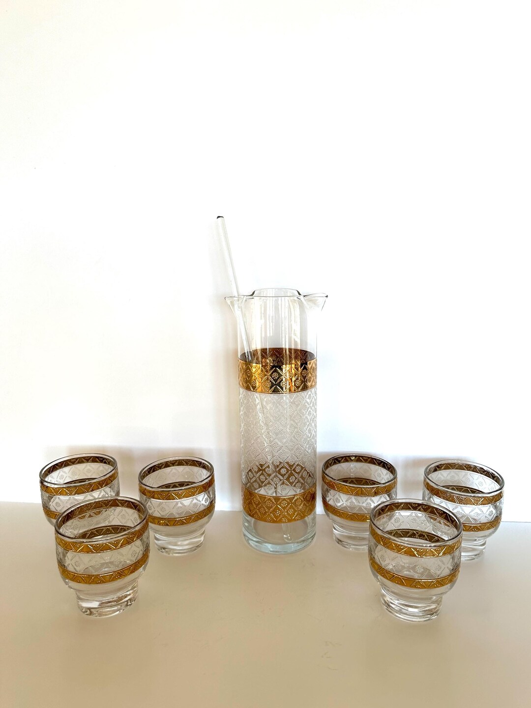 Culver Cocktail Pitcher Set Scintilla Pattern, 8-piece Set, Culver ...