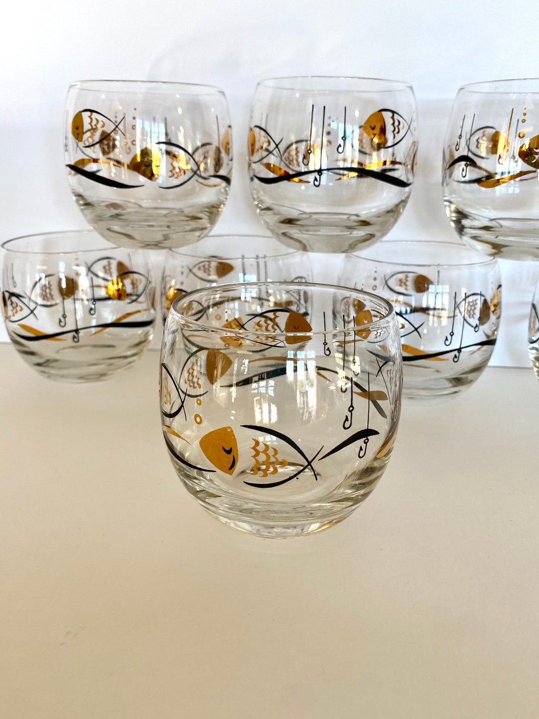 Mid Century Atomic Fish Roly Poly Glasses 8, Mid Century Glassware - Etsy