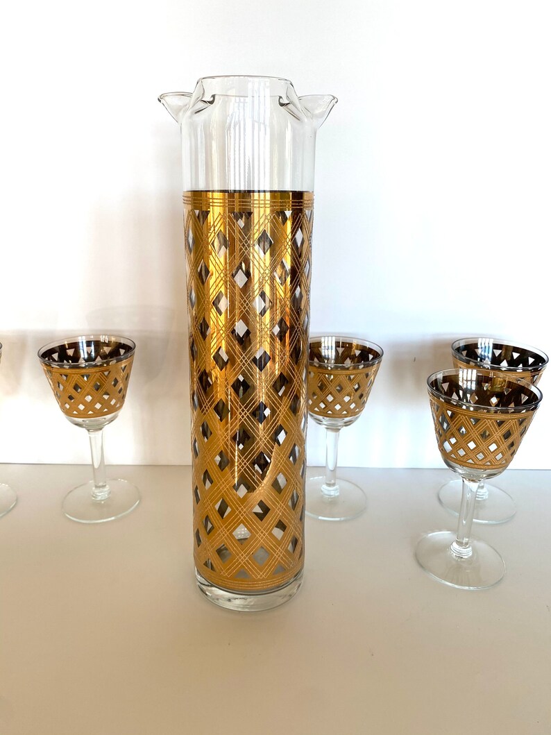 Mid Century Cocktail Pitcher Set 7 Pieces Mid Century Gold | Etsy