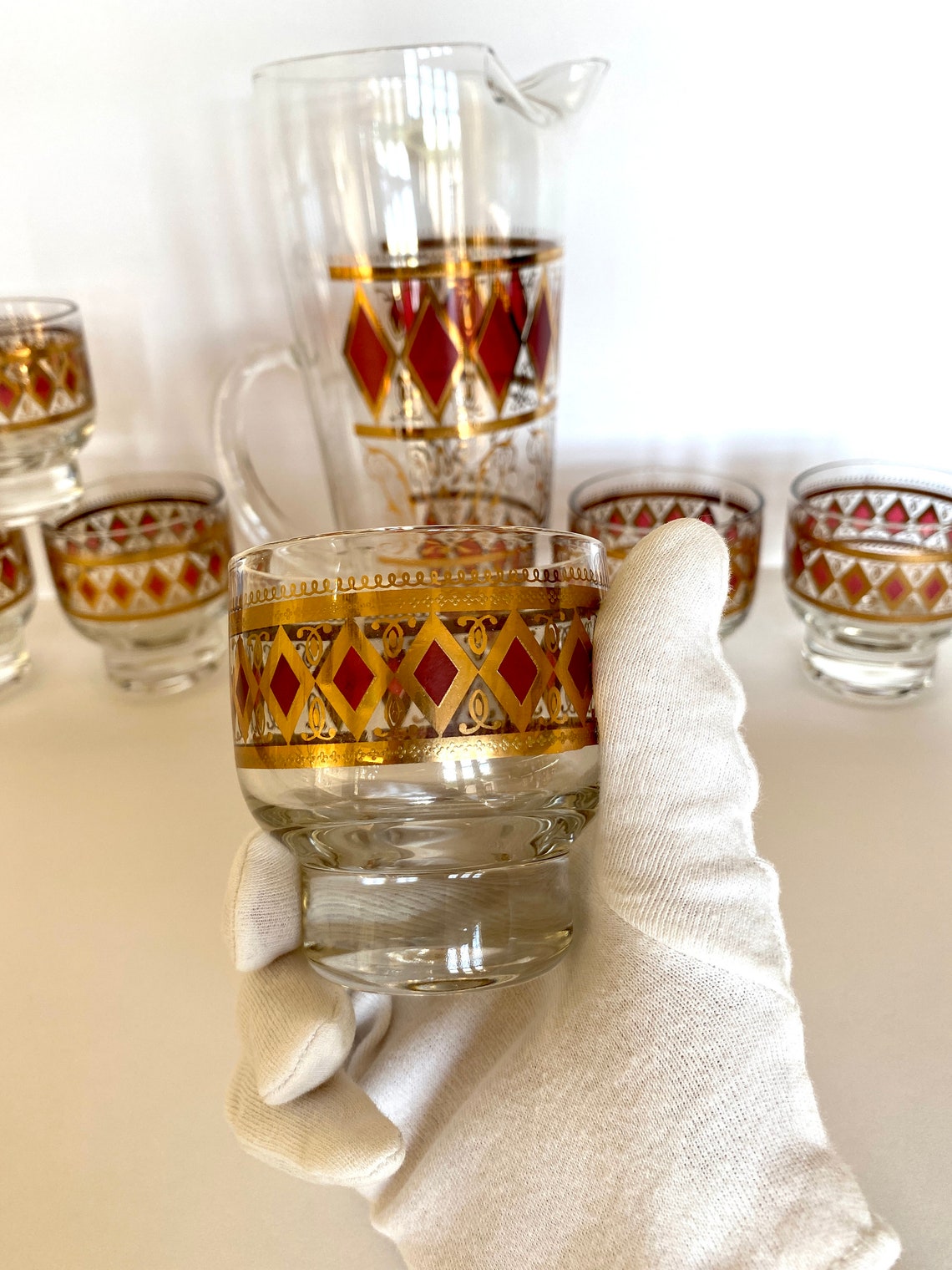 Pink Diamond Cocktail Pitcher Set by West Virginia Glass Co. | Etsy