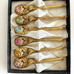 Gold Jeweled Cocktail Picks in Original Box, Gold Flower Cocktail Picks ...