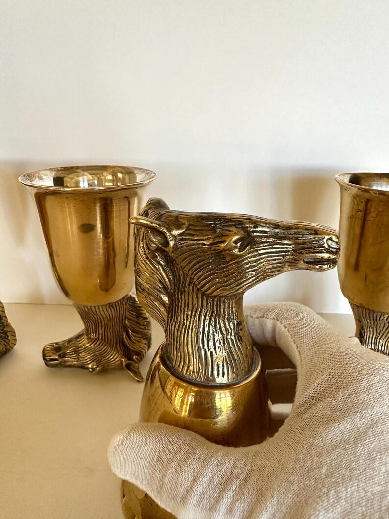 Vintage Brass Horse Stirrup Cup Set (four Cups) - Etsy