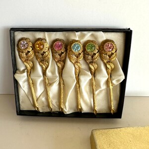 Gold Jeweled Cocktail Picks in Original Box, Gold Flower Cocktail Picks ...
