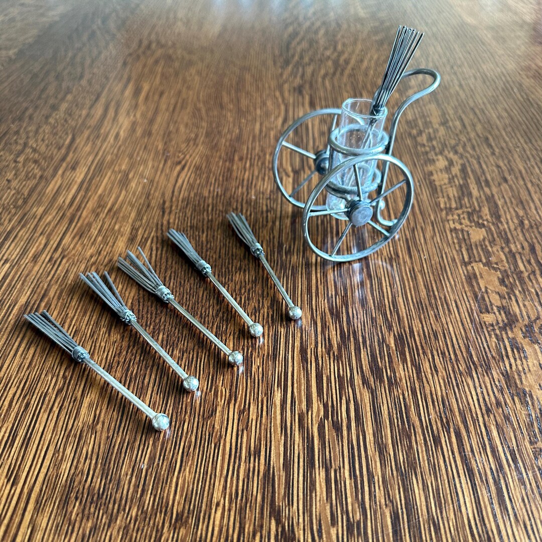 Silver Art Deco Swizzle Sticks Set, Broom Swizzle Sticks Set, Unique ...