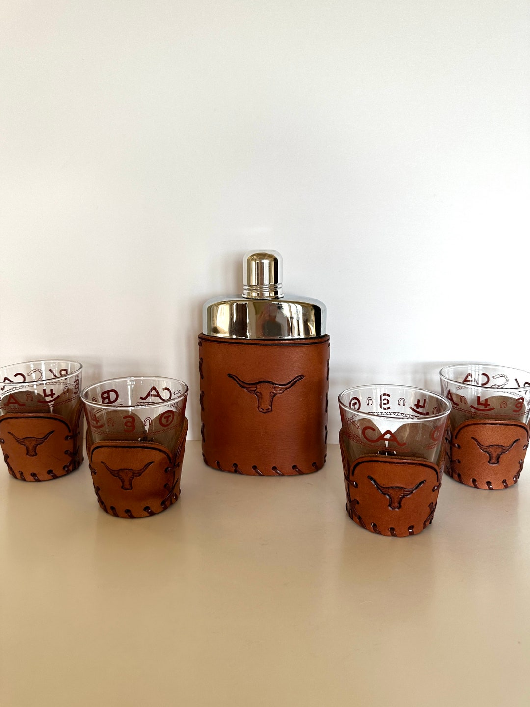 Libbey Bamco Flask & Shot Glasses Set - Etsy