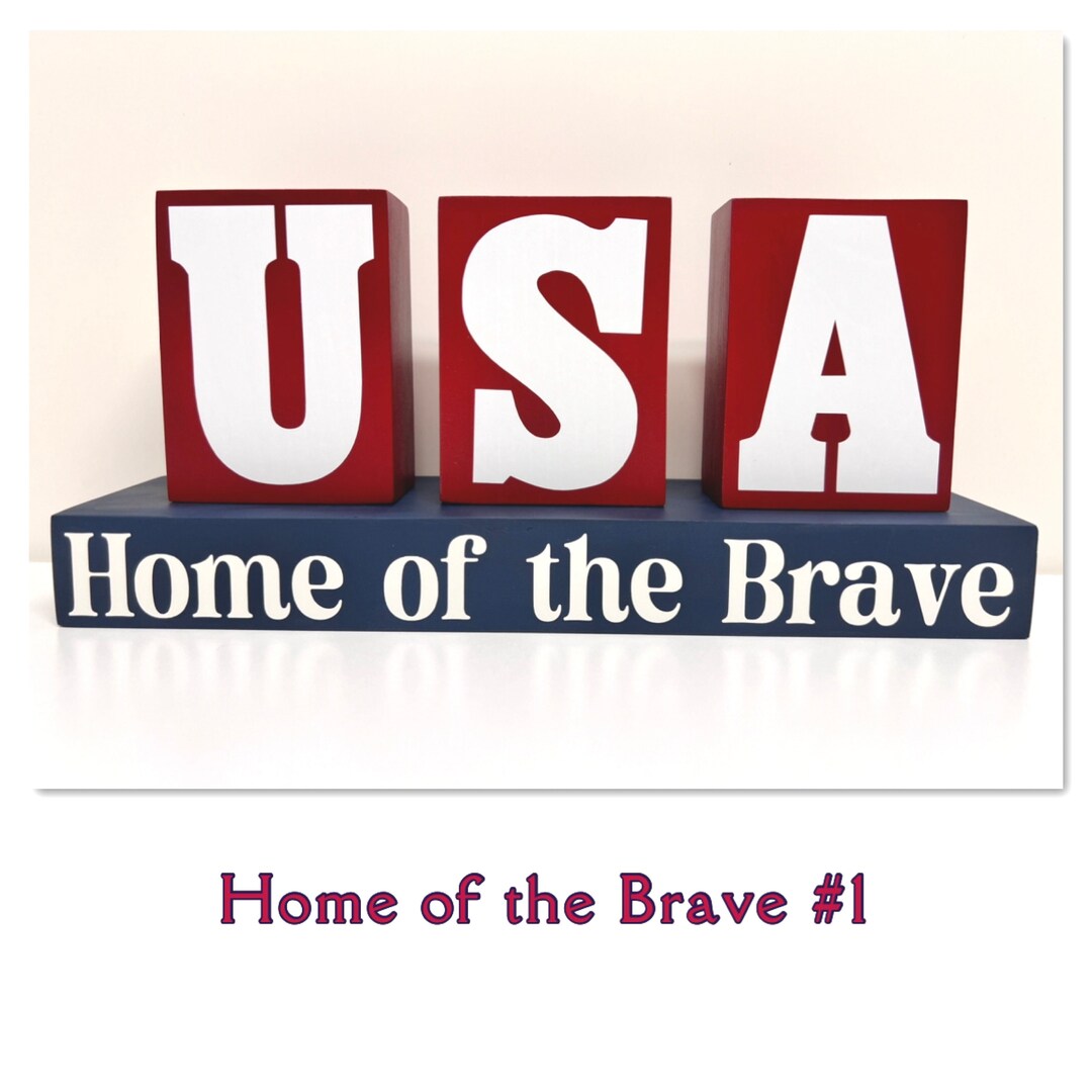 USA Blocks With Navy Blue Display Block| 4th of July - Etsy