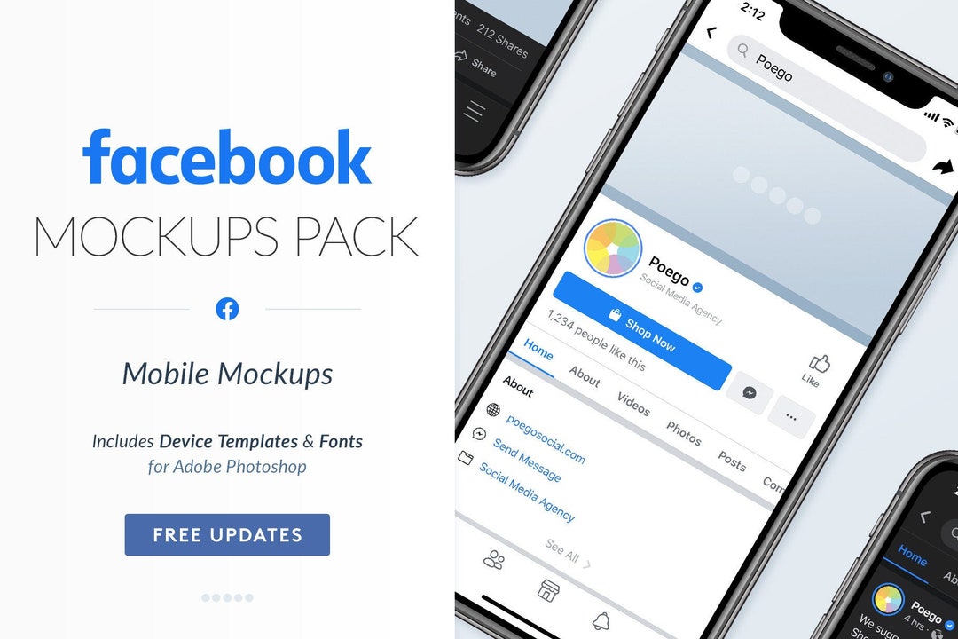 Facebook Mobile Mockups - Business, Profile Page Templates - Social ...