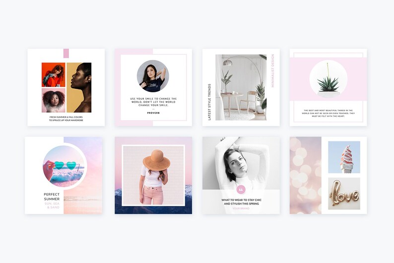 Instagram Posts Pastel Pink - 30 Playful & Bright Templates - Colorful ...