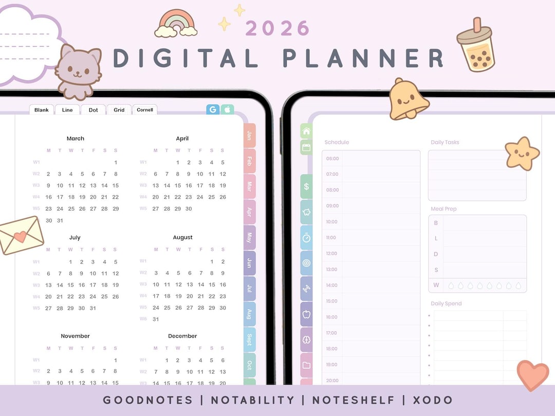 Pastel Digital Planner 2026 | Goodnotes, Notability | Chibi Stickers ...