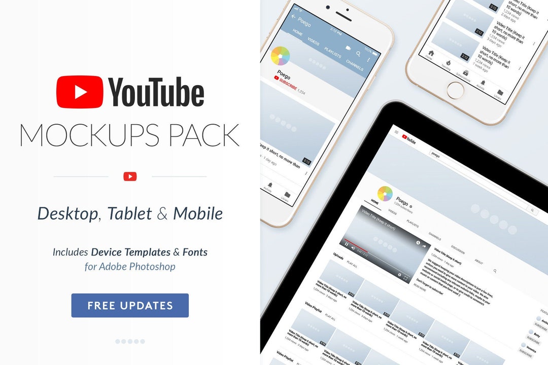 Youtube Channel Mockups – Desktop, Tablet & Mobile (photoshop, Canva ...