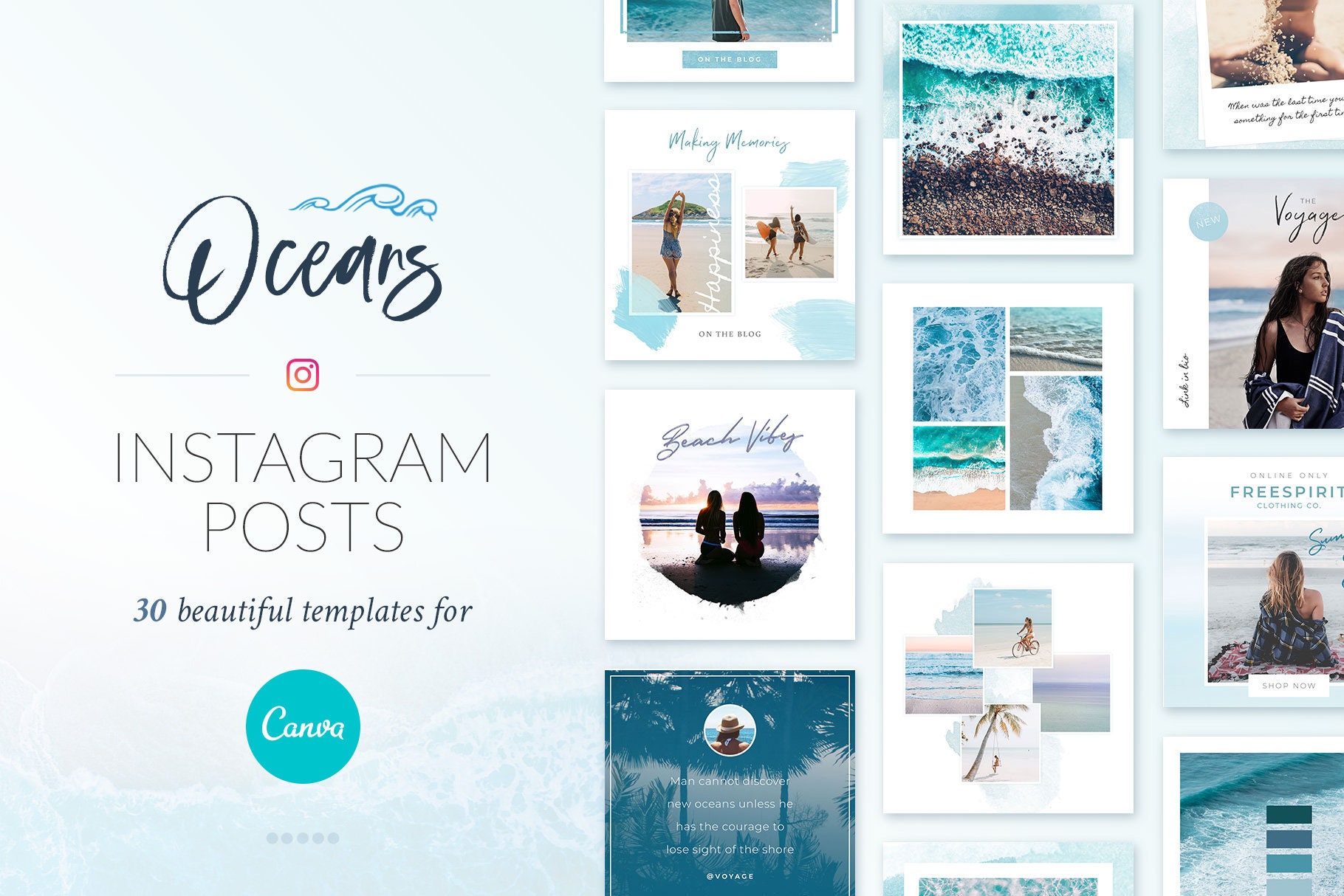 Instagram Posts Oceans - 30 Fresh & Blue Templates - Polaroid ...