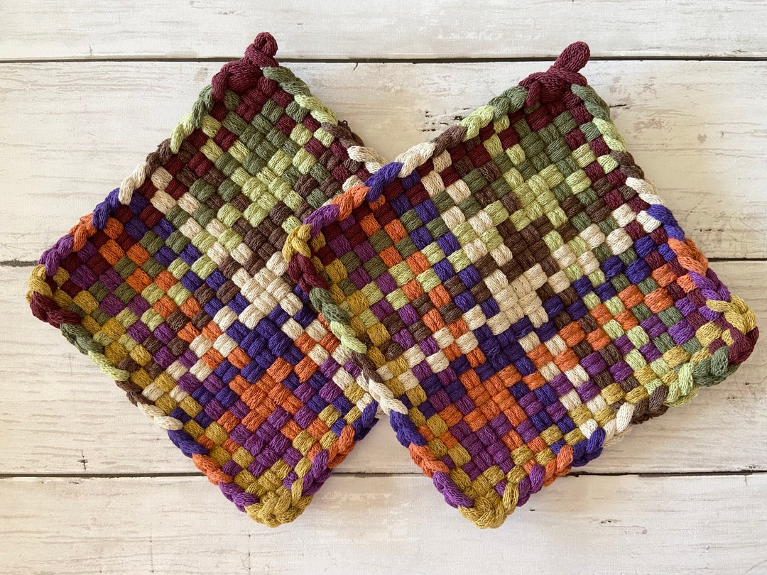 Woven Potholders, Hand Loomed Potholders, Potholder Set, Mug Rugs ...