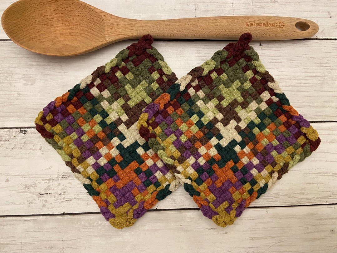 Woven Potholders, Hand Loomed Potholders, Potholder Set, Mug Rugs ...