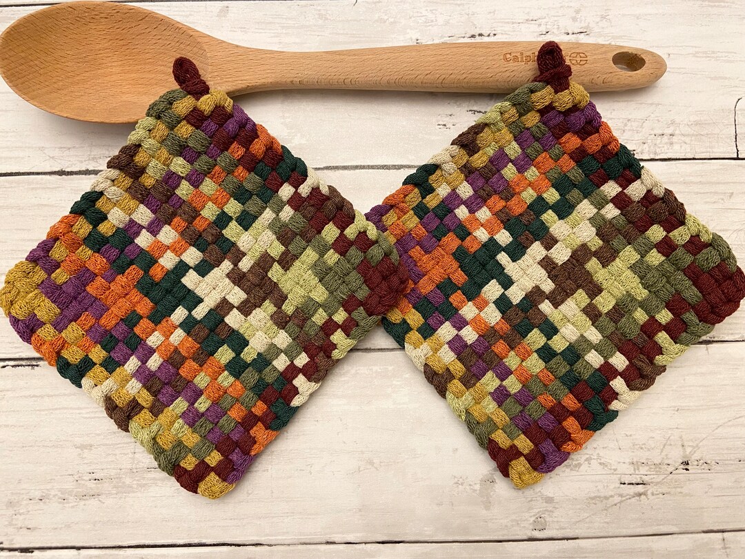 Woven Potholders, Hand Loomed Potholders, Potholder Set, Mug Rugs ...