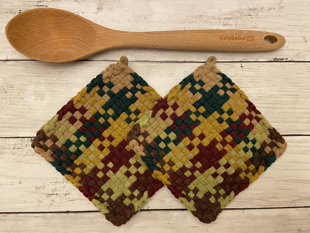Thick Woven Potholders, Handmade Cotton Potholders, Set of Two ...