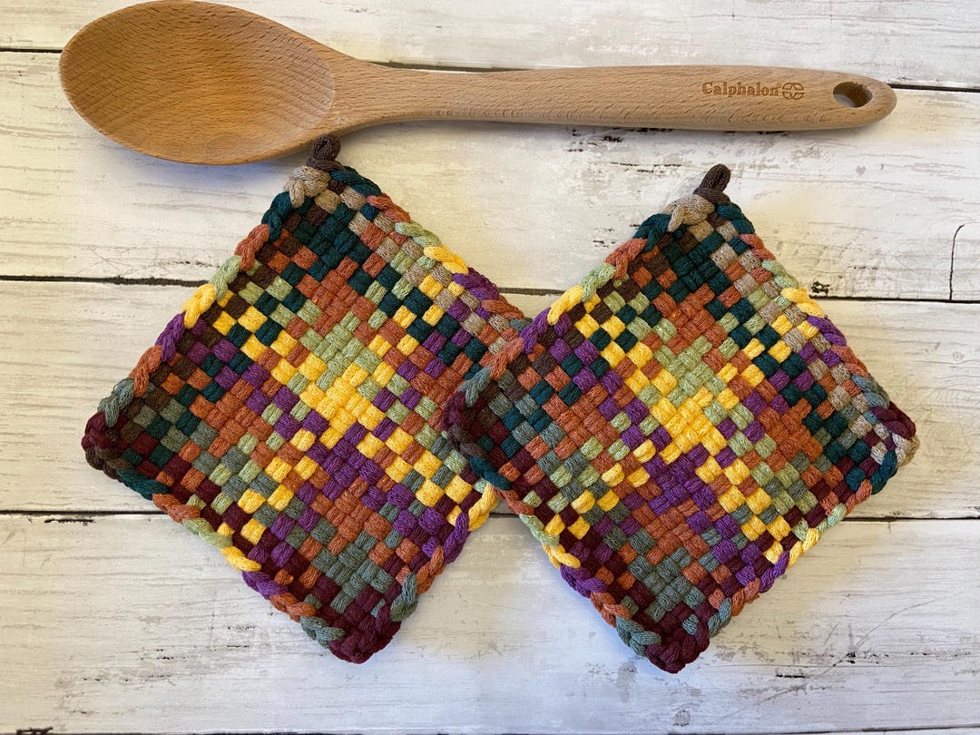 Woven Potholders, Hand Loomed Potholders, Potholder Set, Mug Rugs ...