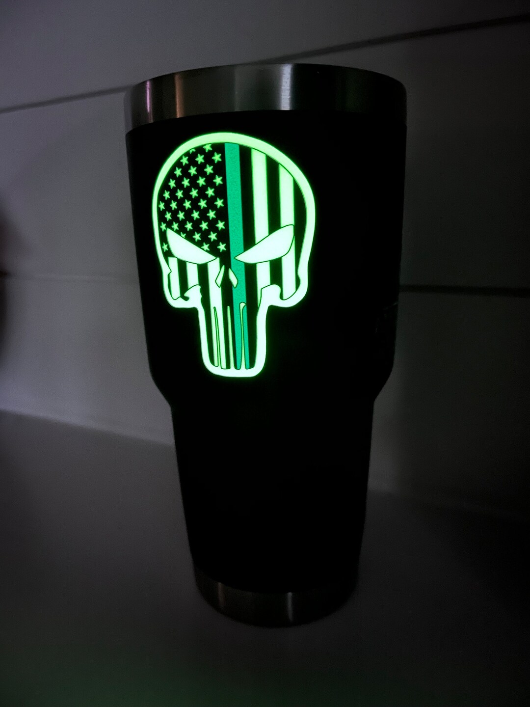 Glow in the Dark Punisher Skull | Blue Line American Flag Die Cut ...