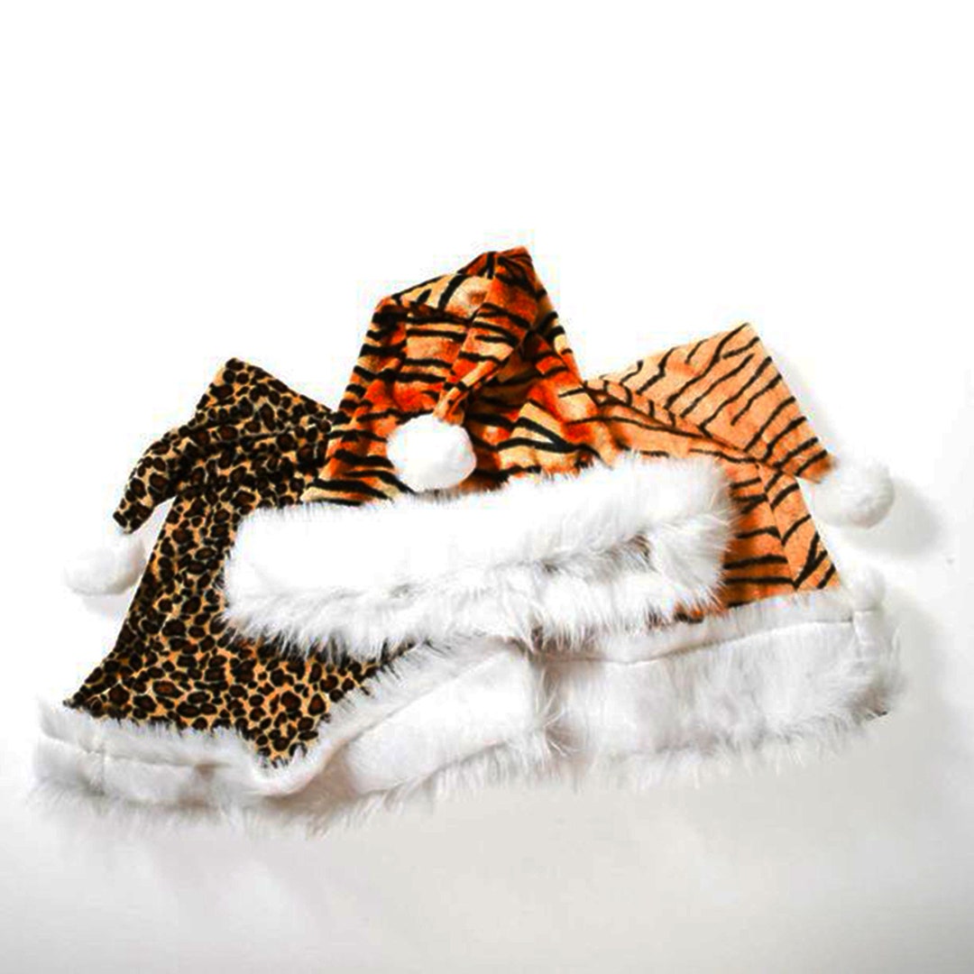Santa Hat. Animal Print Plush Santa Christmas Hat. 3 Styles Available ...
