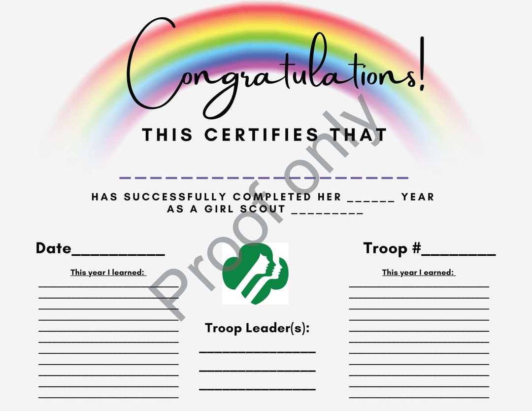 Girl Scout Bridging and End of Year Certificate - Etsy