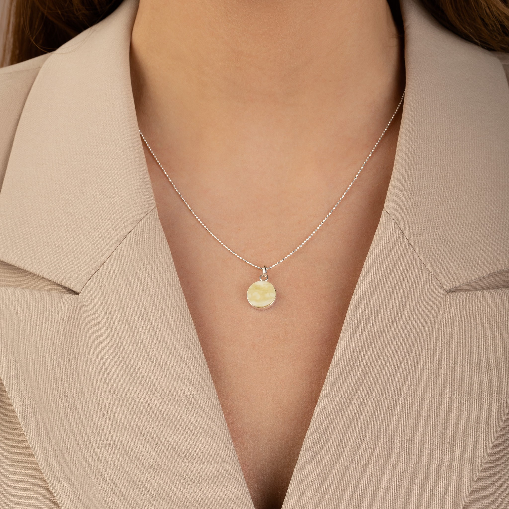 Round amber pendant, Modern amber jewelry, Geometric pendant, White ...