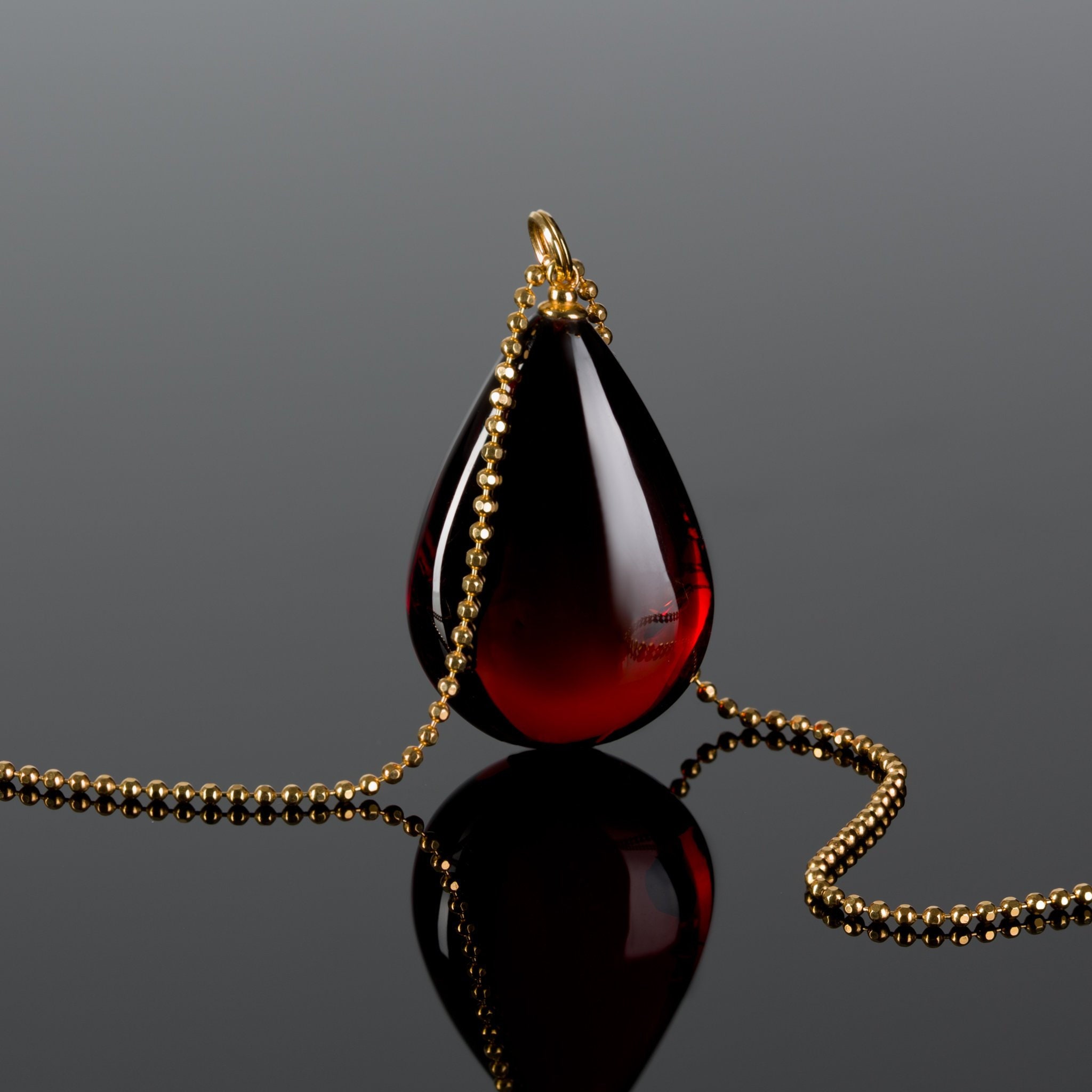 Deep red amber pendant, teardrop amber pendant, amber necklace for ...