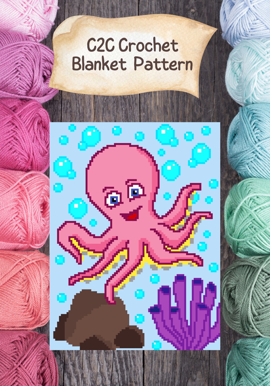 C2C Crochet Blanket Pattern, Octopus, PDF Digital Download - Etsy